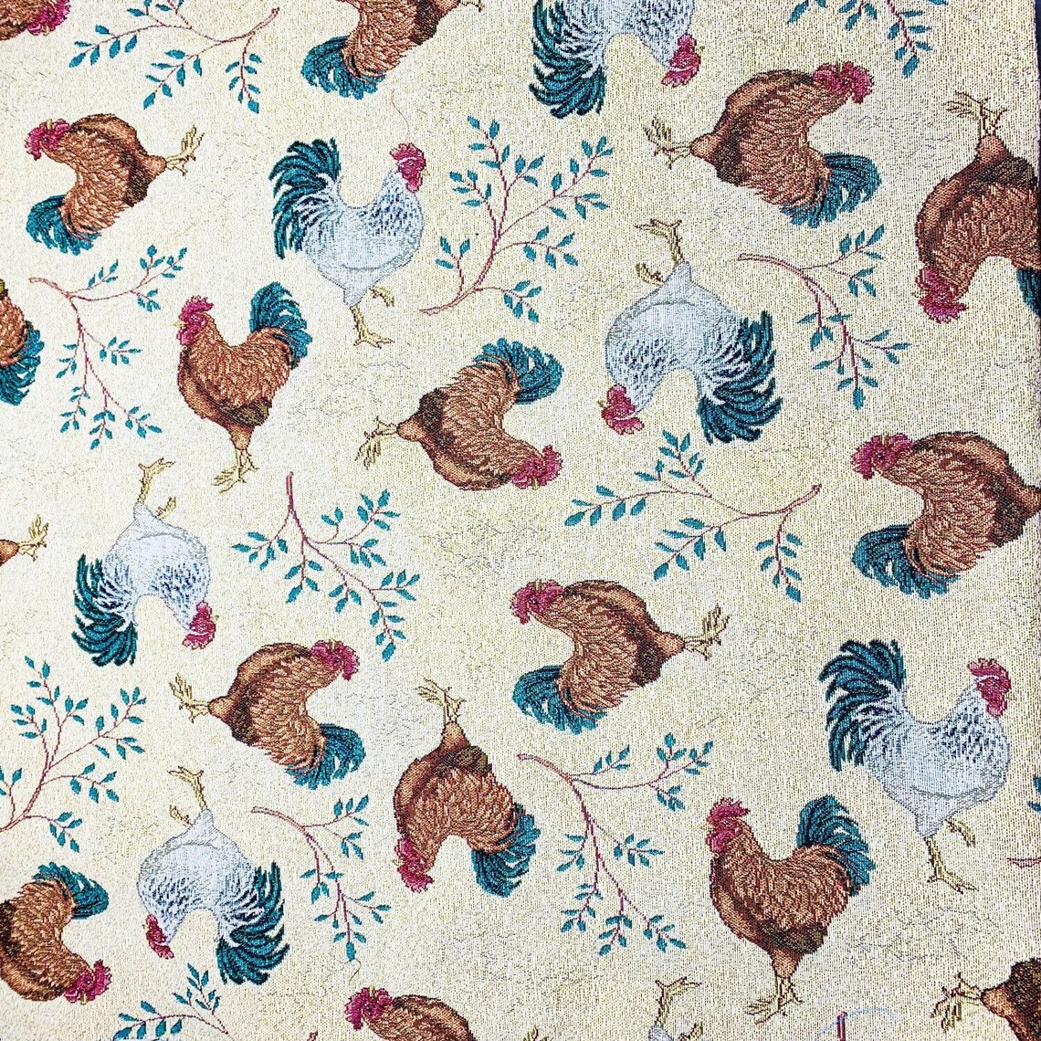 Roosters Hen Pecked Tapestry Upholstery Fabric by the Yard Cut From ...
