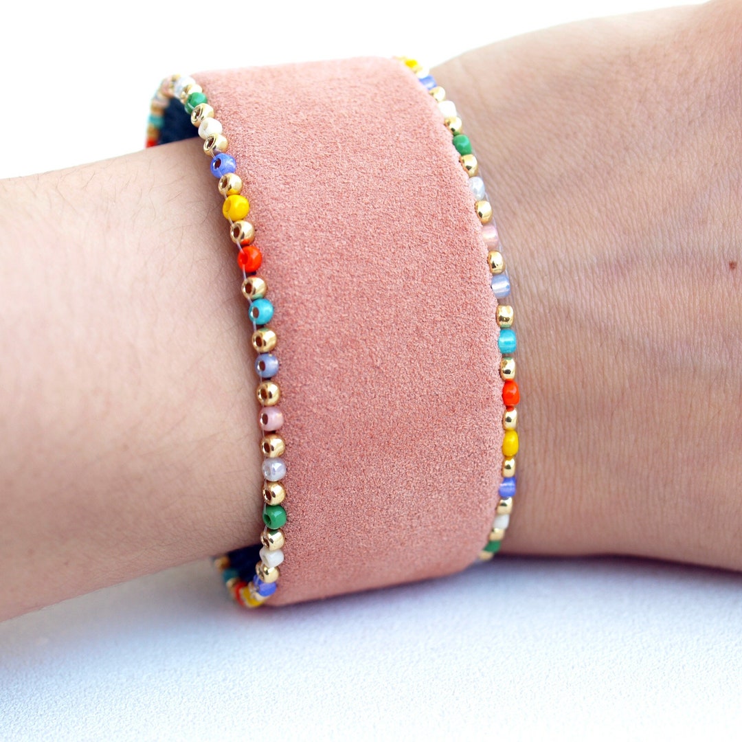Peach Piñata Leather Bracelet-suede Leather Bracelet-colorful Bracelet ...