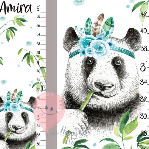 Panda Bear Growth Chart Pandas Nursery Decor Animals Height - Etsy