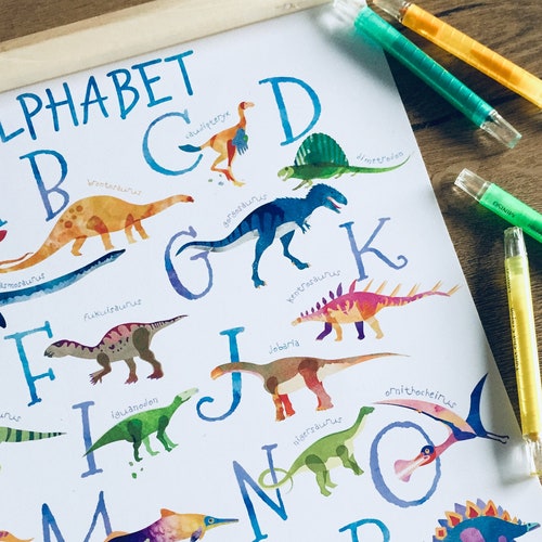 Dinosaurs Alphabet Poster Watercolor Dino Nursery Wall Decor - Etsy