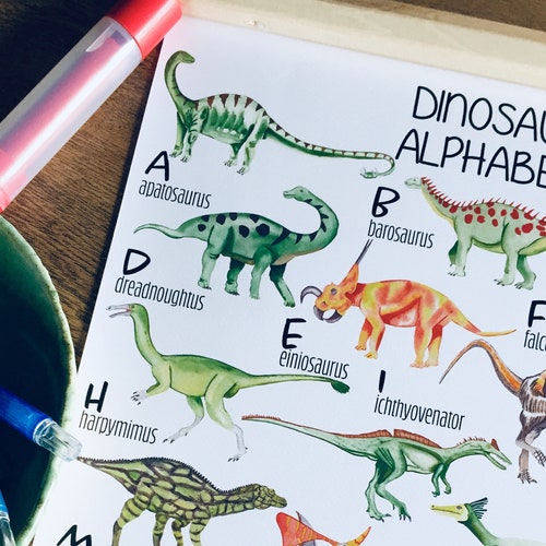 Dinosaurs Alphabet Poster Watercolor Dino Nursery Wall Decor - Etsy