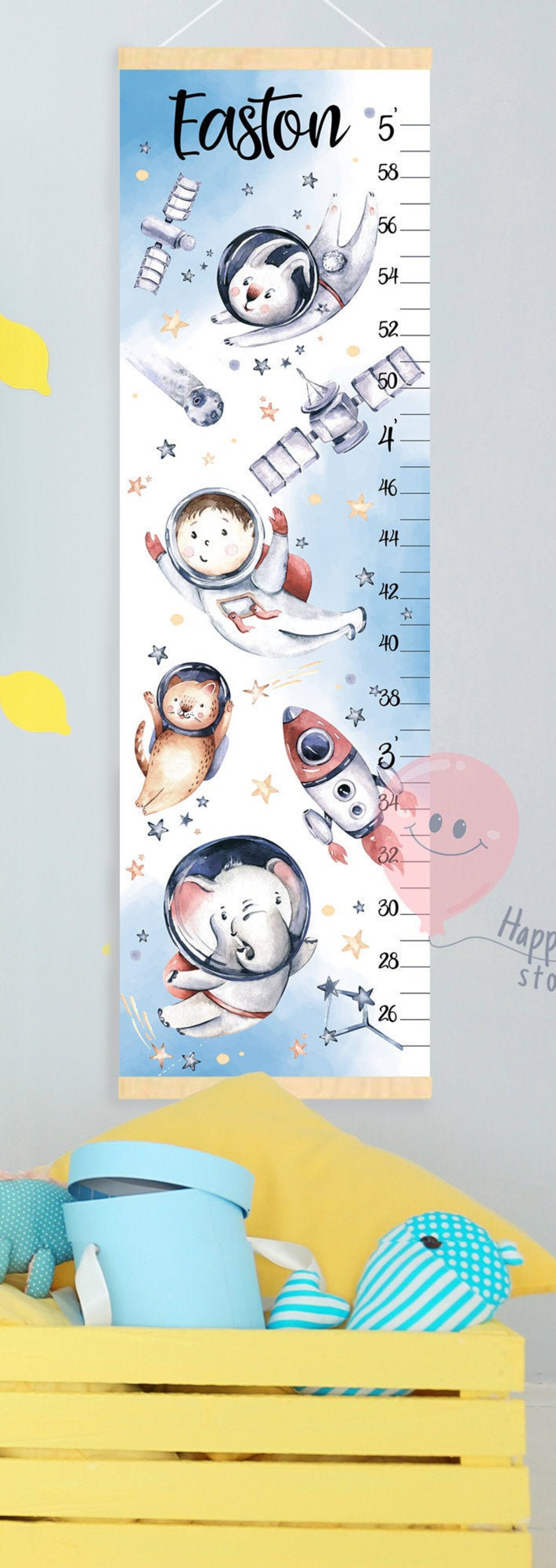Astronaut Animals Growth Chart – Space Theme Nursery Wall Height Ruler ...