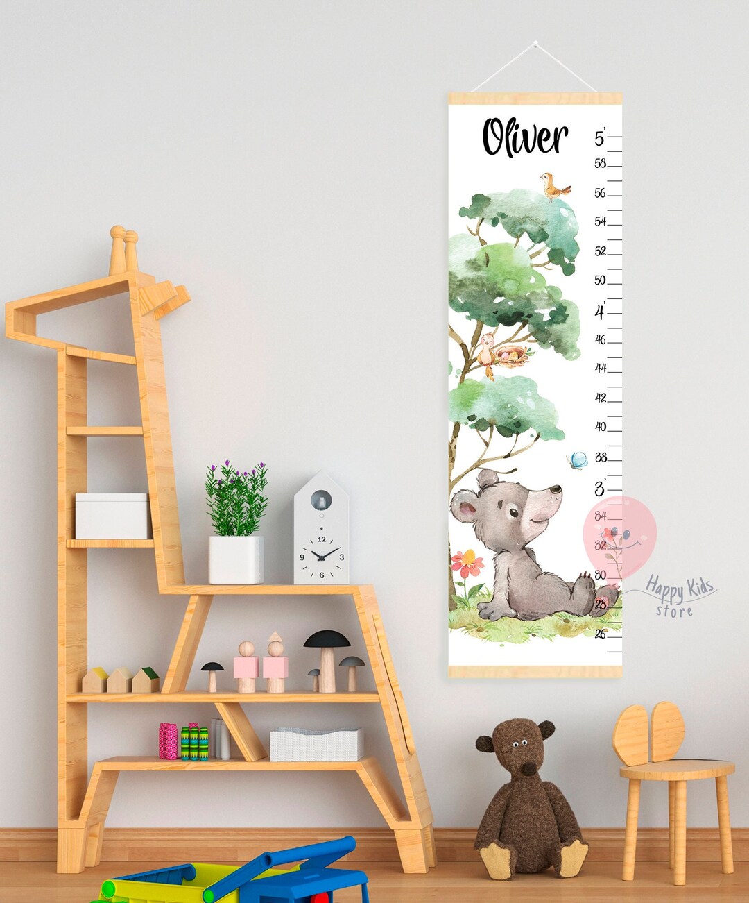 Bear Baby Height Chart Forest Growth Chart Woodland Animals Nursery ...