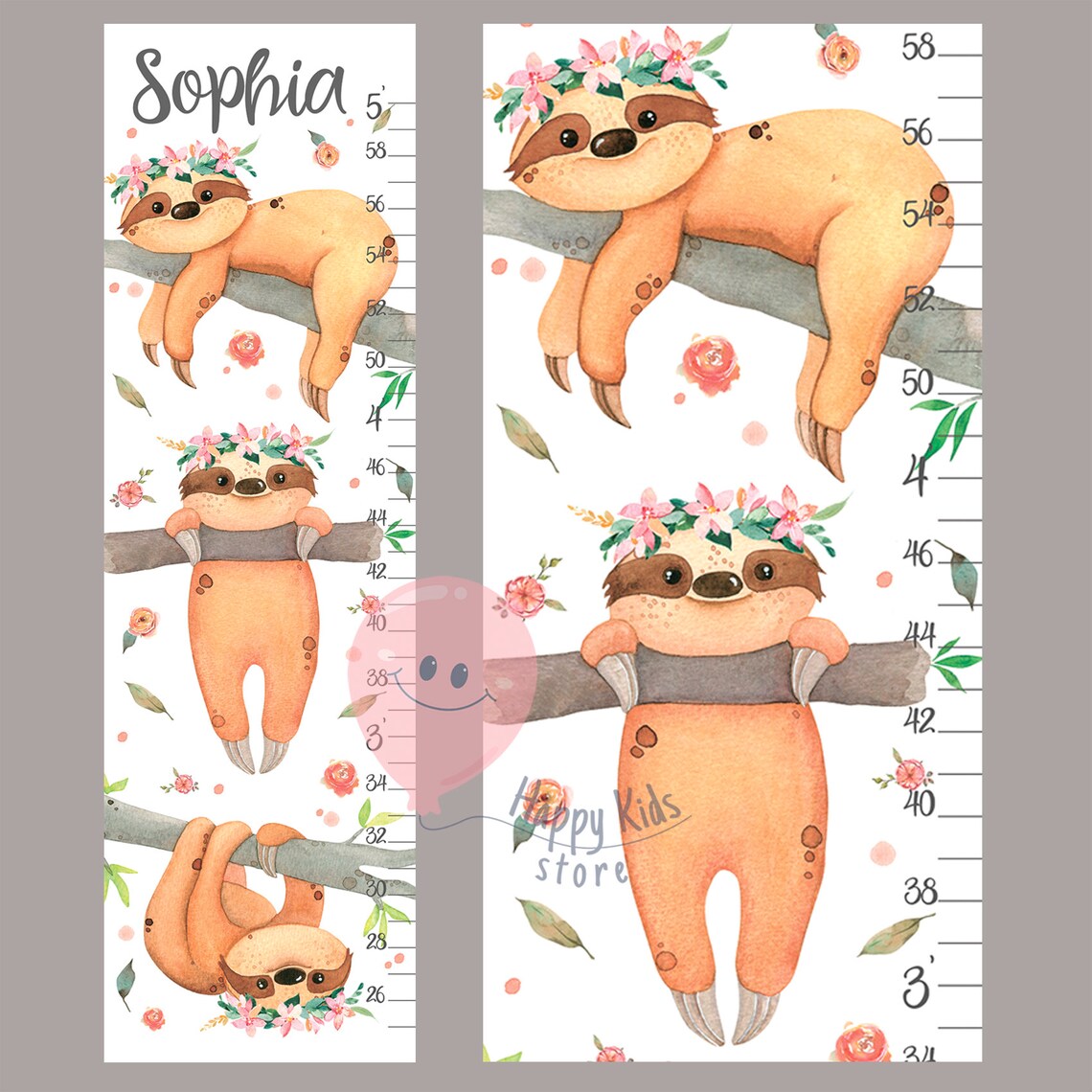 Sloth Growth Chart Baby Sloth Nursery Girl Personalized Height - Etsy