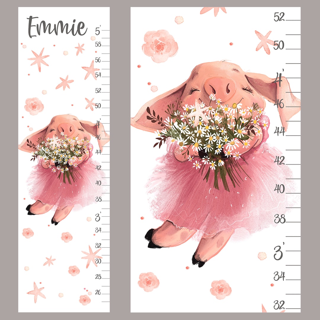 Pig Growth Chart – Baby Girl Nursery Wall Height Ruler - Etsy