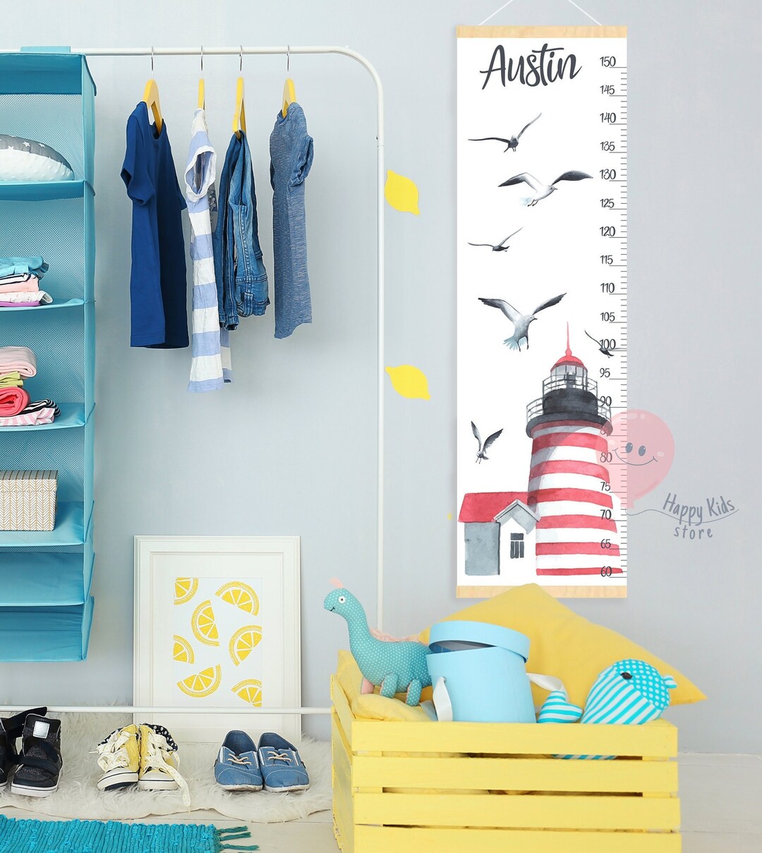 Lighthouse and Seagulls Growth Chart Boy Height Chart Nautical Nursery ...