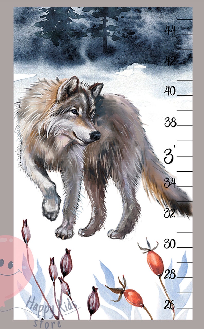 Height Chart Wolf Forest Growth Chart Wolf Nursery Decor | Etsy