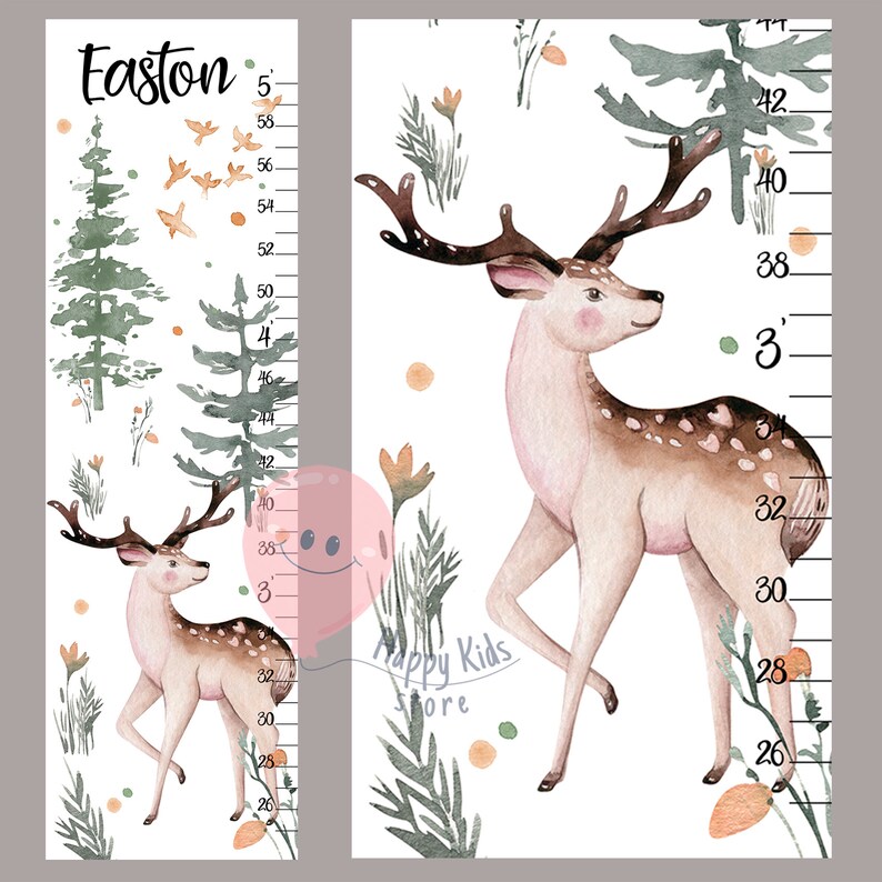 Deer Height Chart Forest Growth Chart Woodland Animals Nursery - Etsy