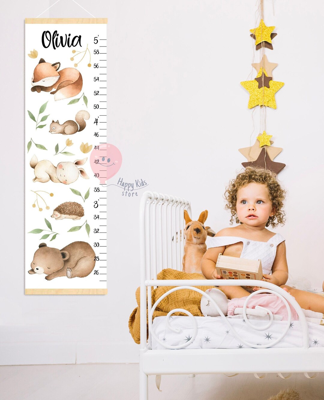 Woodland Animals Growth Chart Personalized Height Chartforest Baby ...