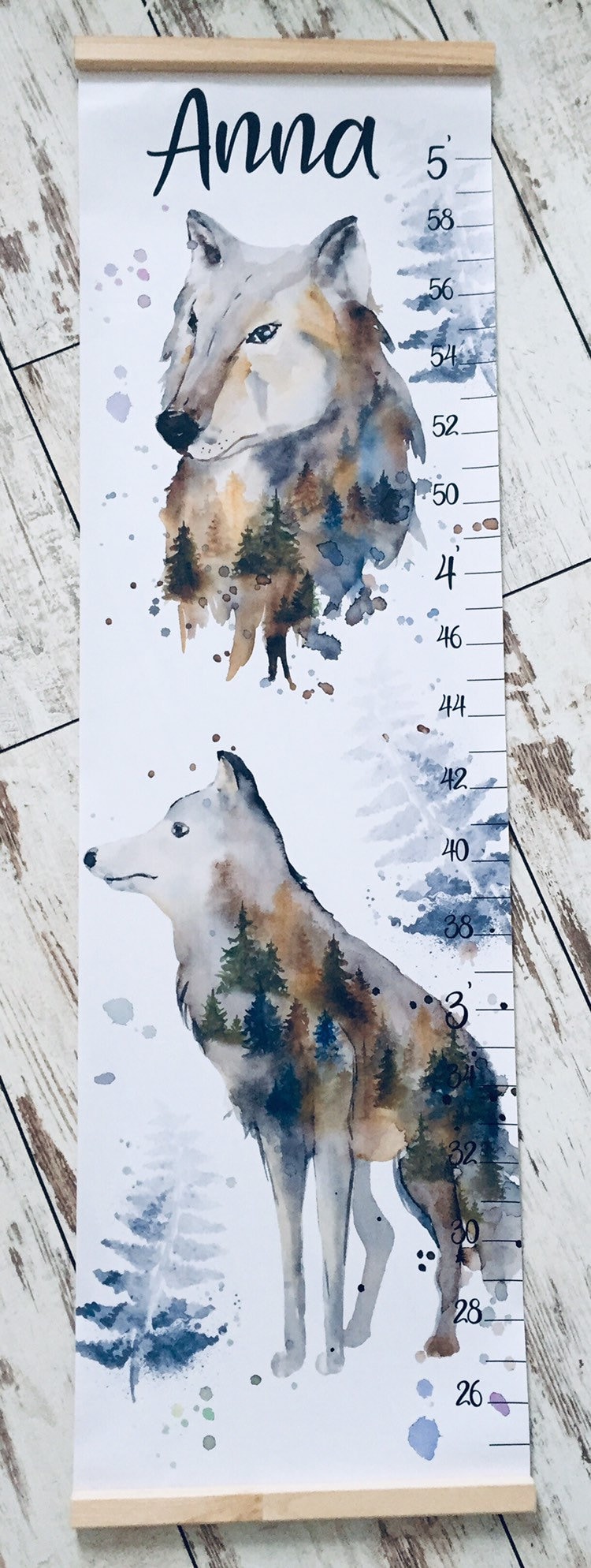 Wolf growth chart Forest animals nursery decor Woodland shower | Etsy