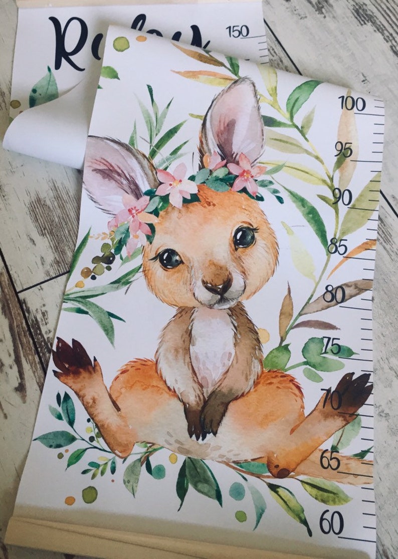 Cute Kangaroo Growth Chart Nursery Art Canvas Personalized | Etsy
