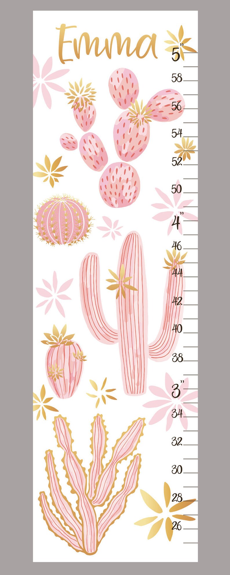 Cactus Growth Chart Canvas Personalized Girl Height Chart Pink | Etsy