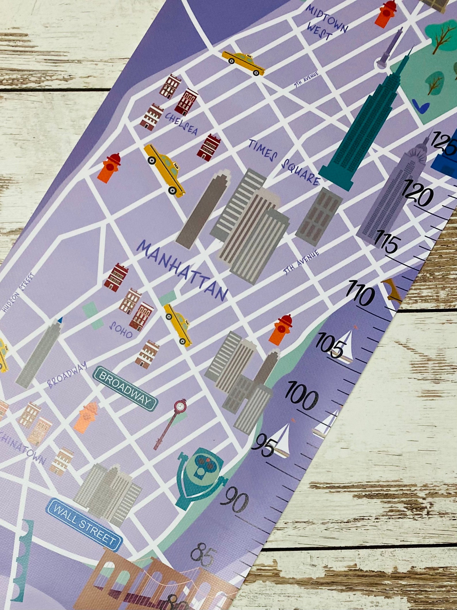 Growth Chart New York City Map Height Chart Manhattan Nursery Kid Room ...