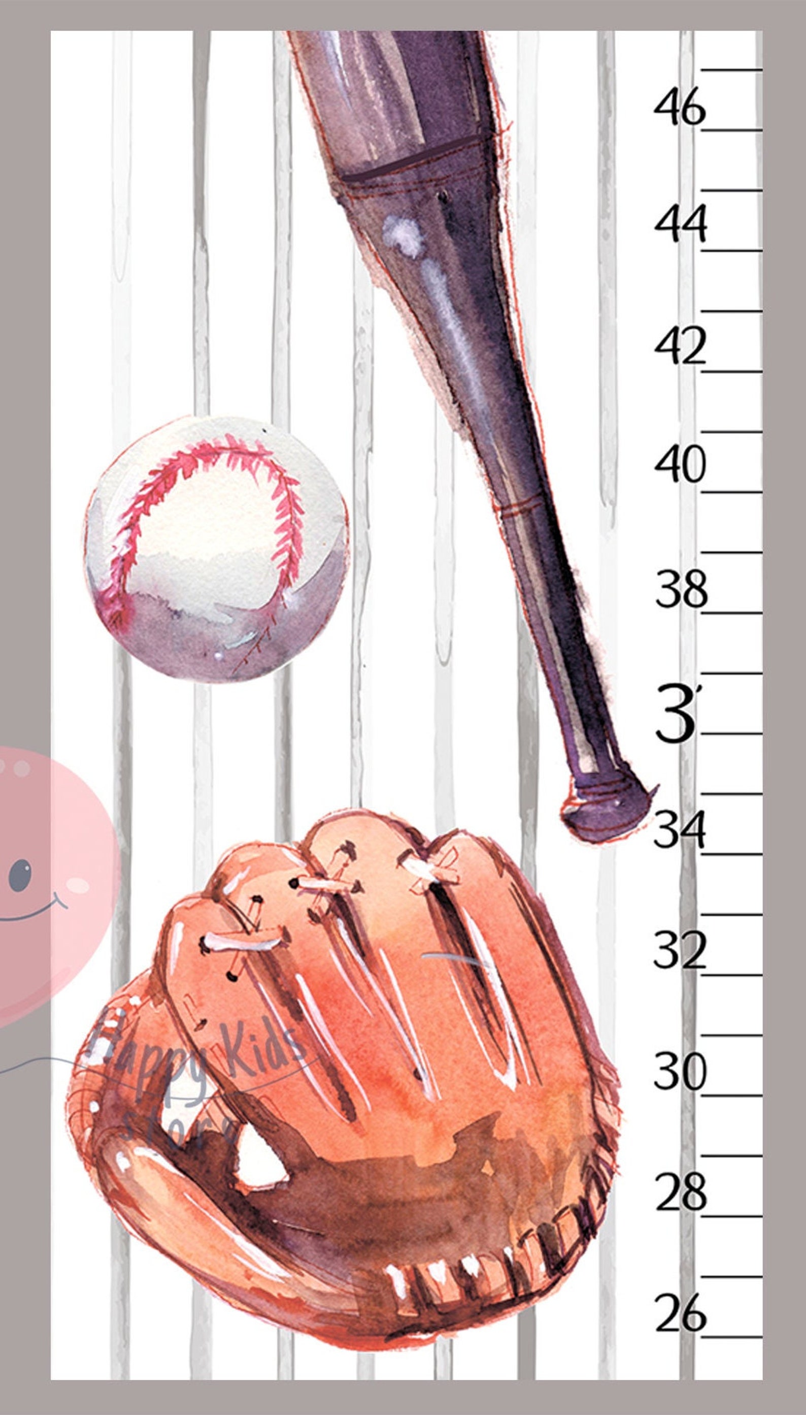 Baseball Height Chart Sports Baby Decor Boy Growth Chart Shower or ...
