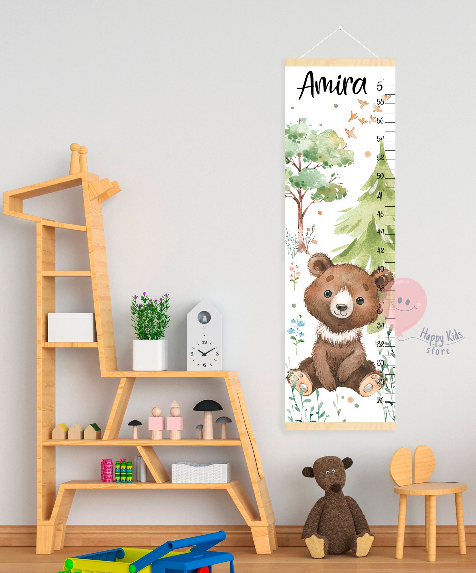 Bear Baby Height Chart Personalized Growth Chart Woodland Animals ...