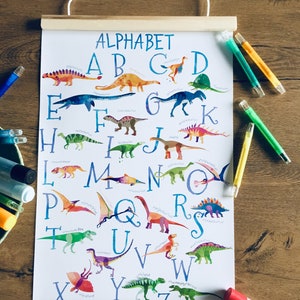 Dinosaurs Alphabet Poster Watercolor Dino Nursery Wall Decor A-Z Kid ...