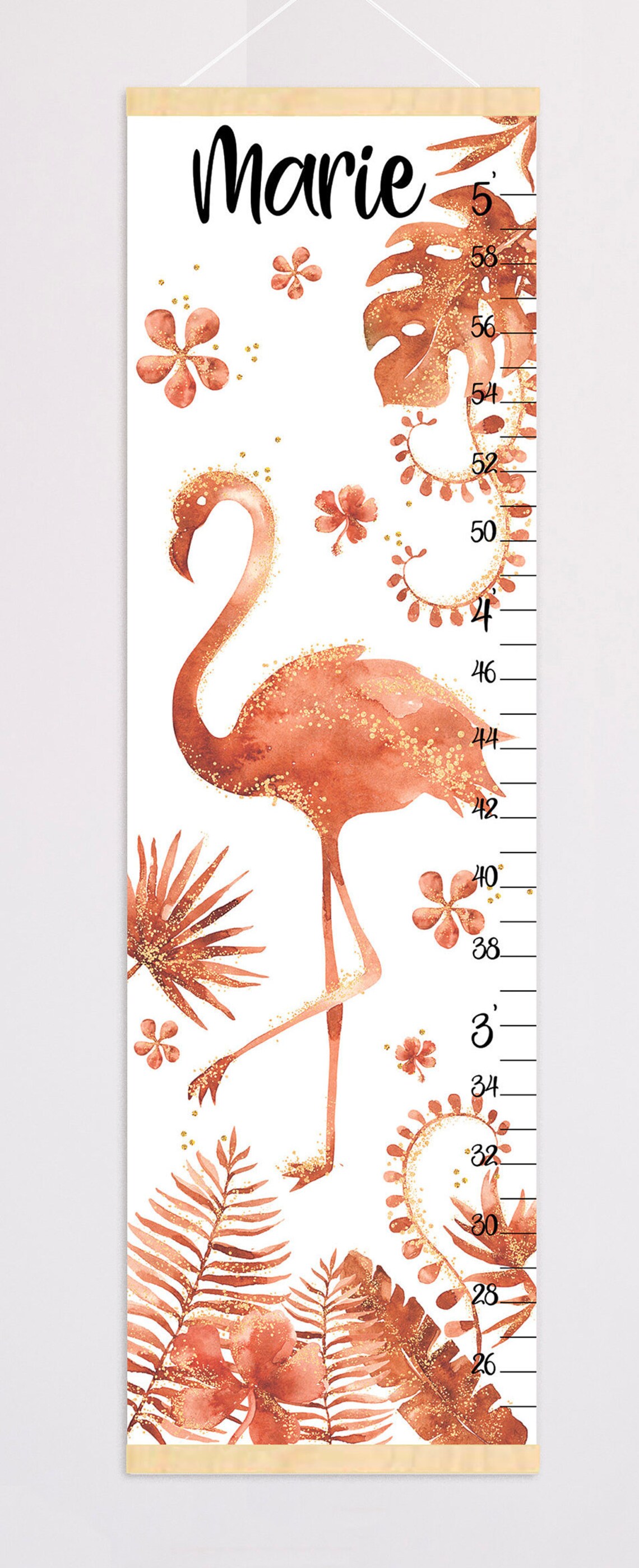 Tropical Height Chart for Baby Girl Flamingo Growth Chart Gold - Etsy