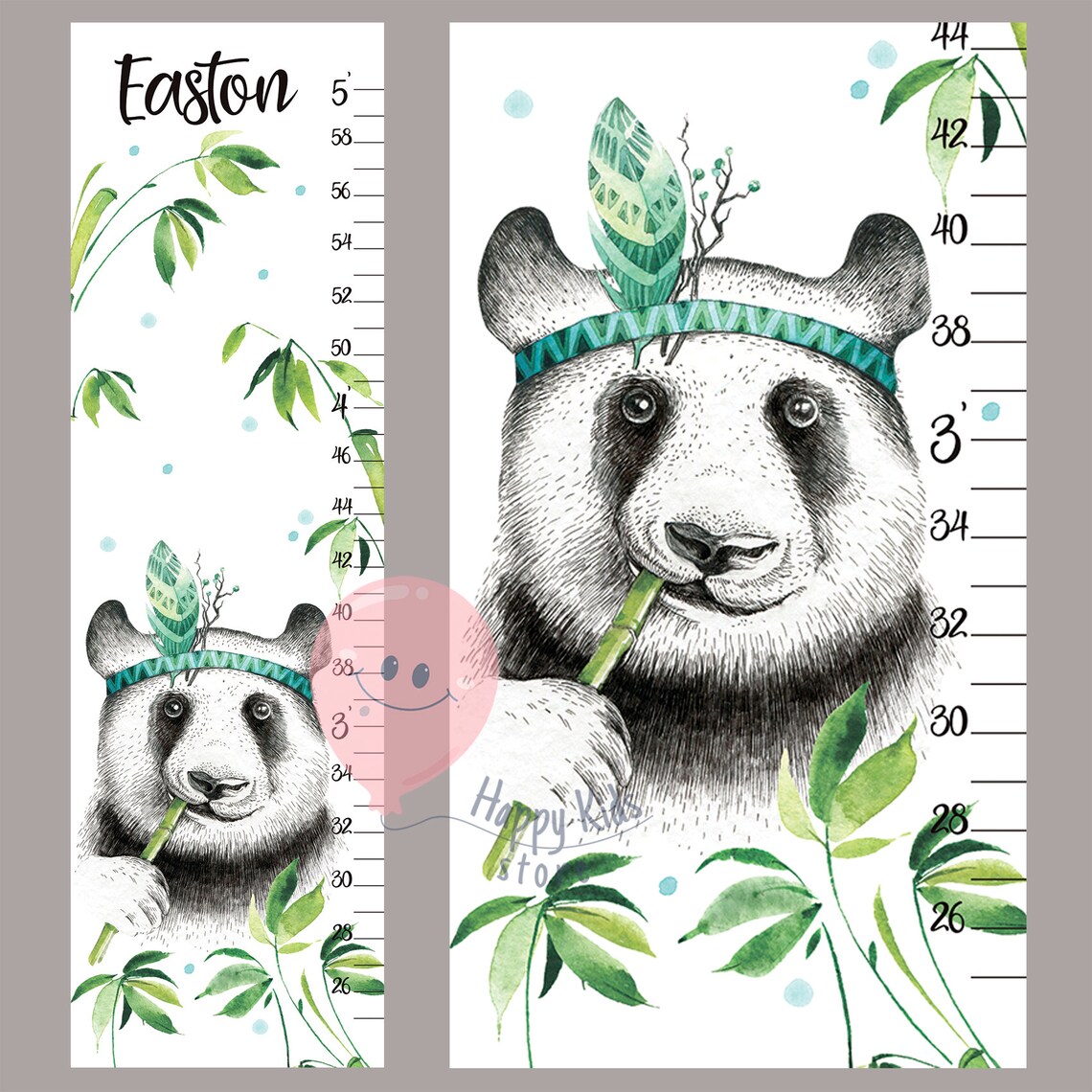 Panda and bamboo growth chart Kids height chart Panda bear | Etsy