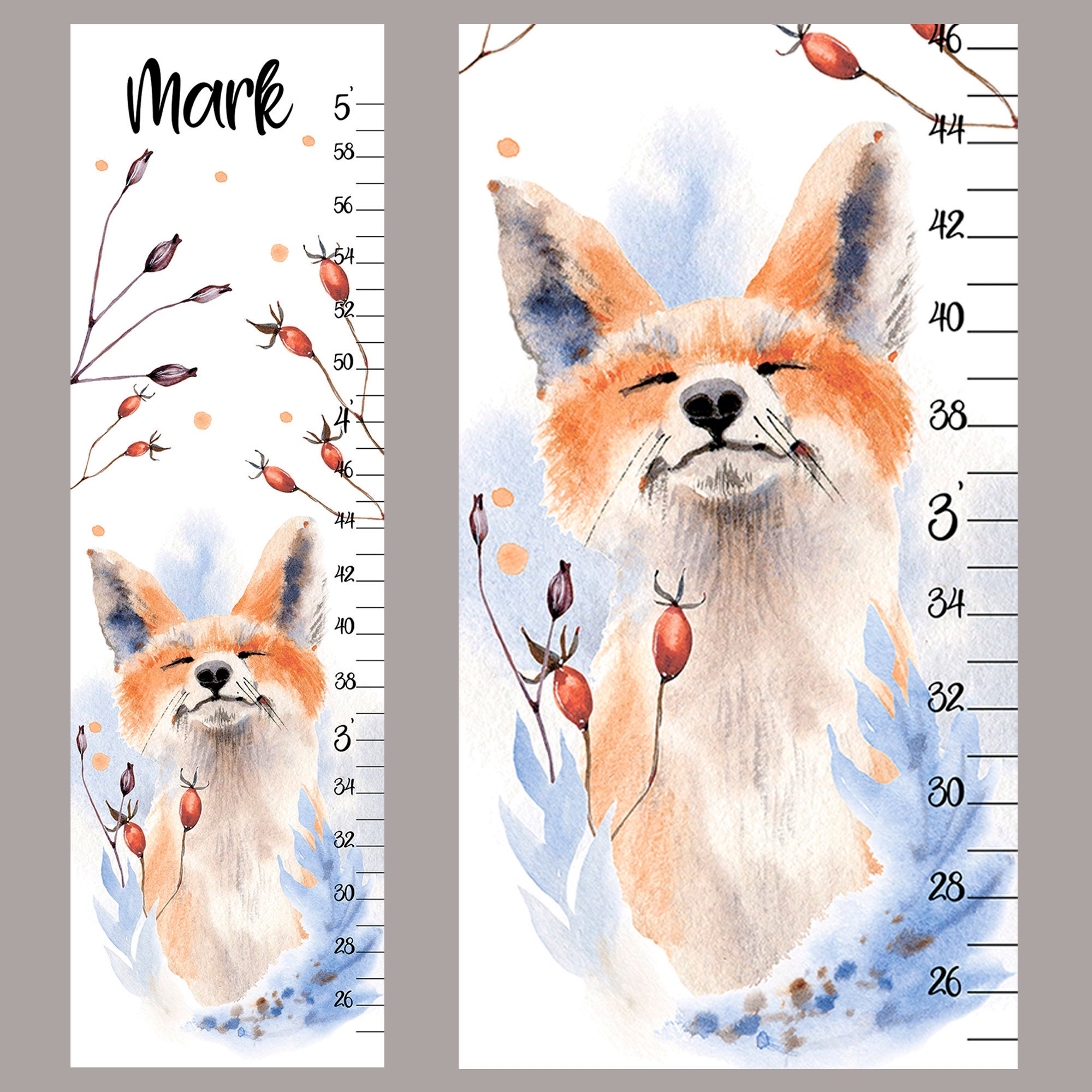 Fox Growth Chart Woodland Height Chart Fox Nursery Gift Shower | Etsy