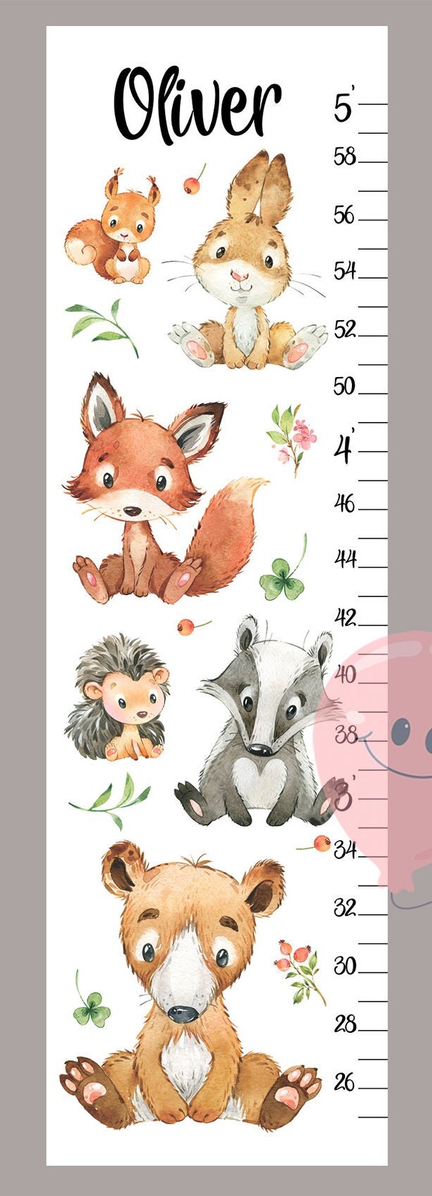 Forest Animals Height Chart Woodland Nursery Personalized - Etsy