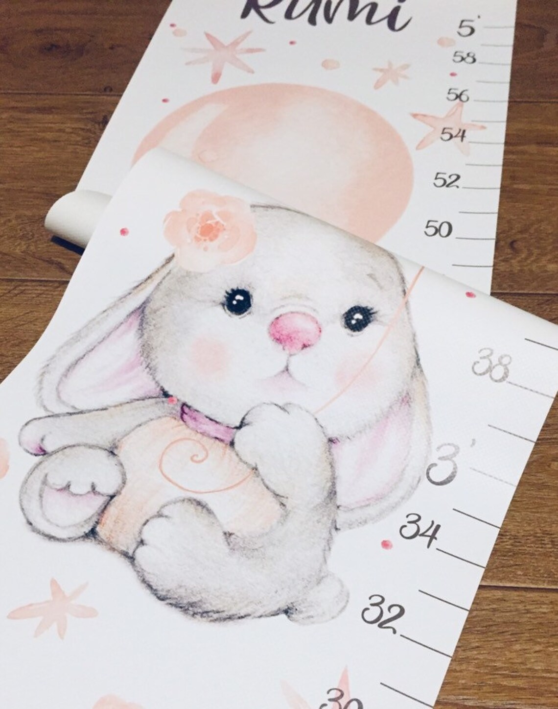 Bunny With Balloon Growth Chart Canvas Personalized Height - Etsy