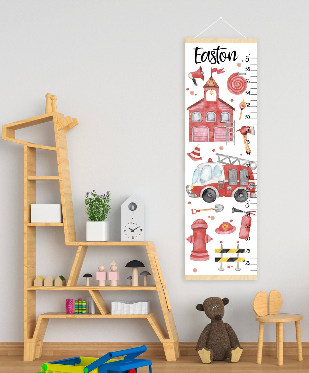 Fire Fighter Growth Chart Canvas Height Chart Future Fireman Kid Room ...