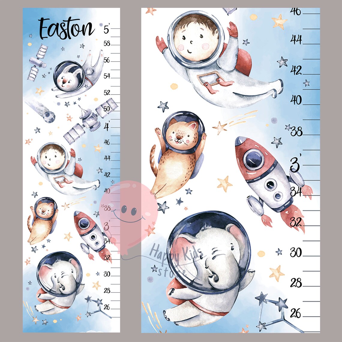 Astronaut Animals Growth Chart Space Height Chart Solar System | Etsy