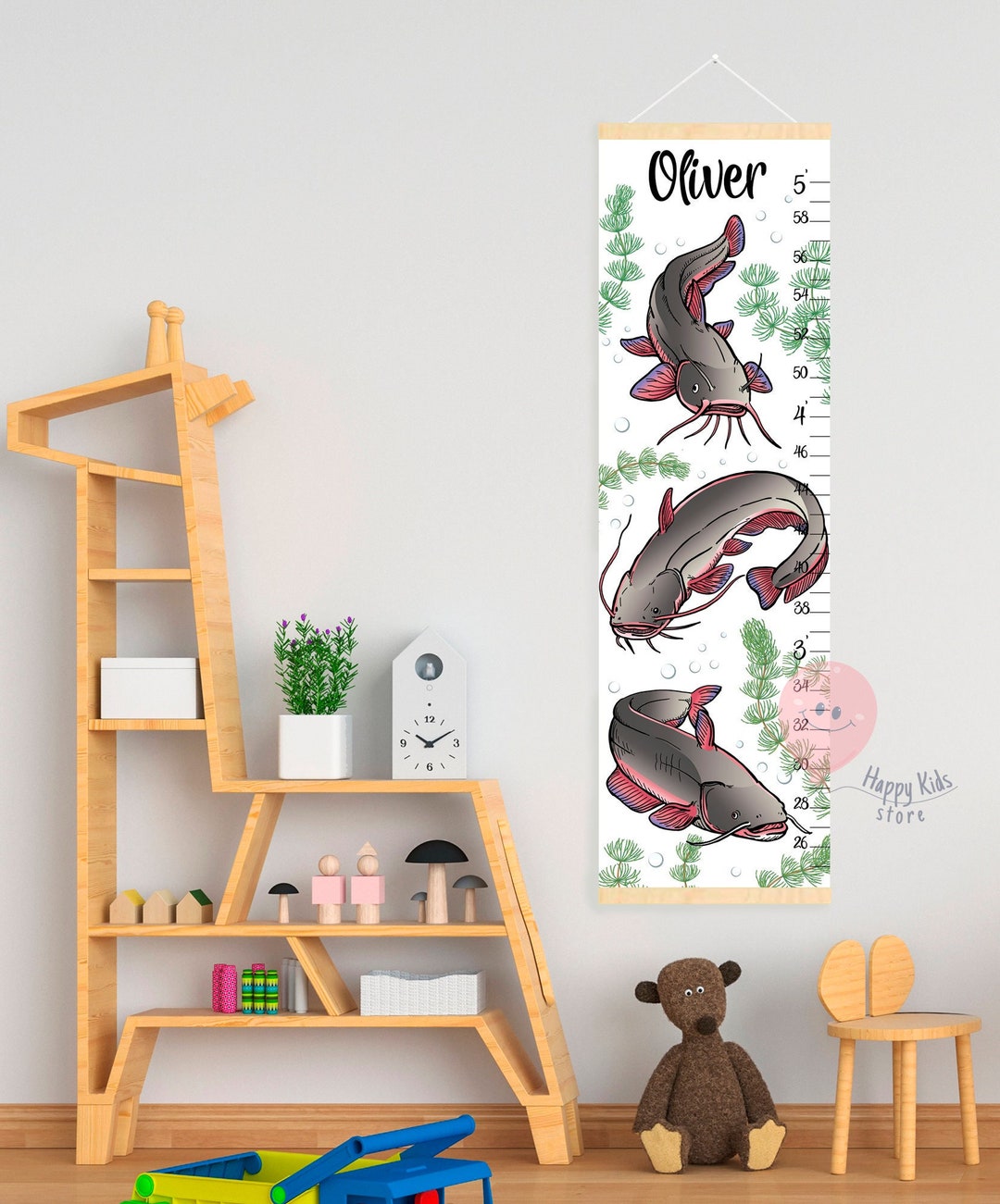 Catfish Growth Chart Nursery Art Fishing Height Chart Fisherman Room ...