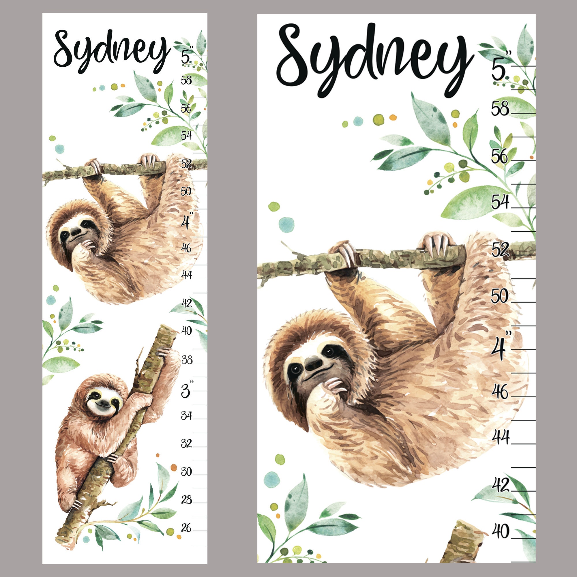 Sloth Growth Chart Boho Animals Nursery Art Canvas | Etsy