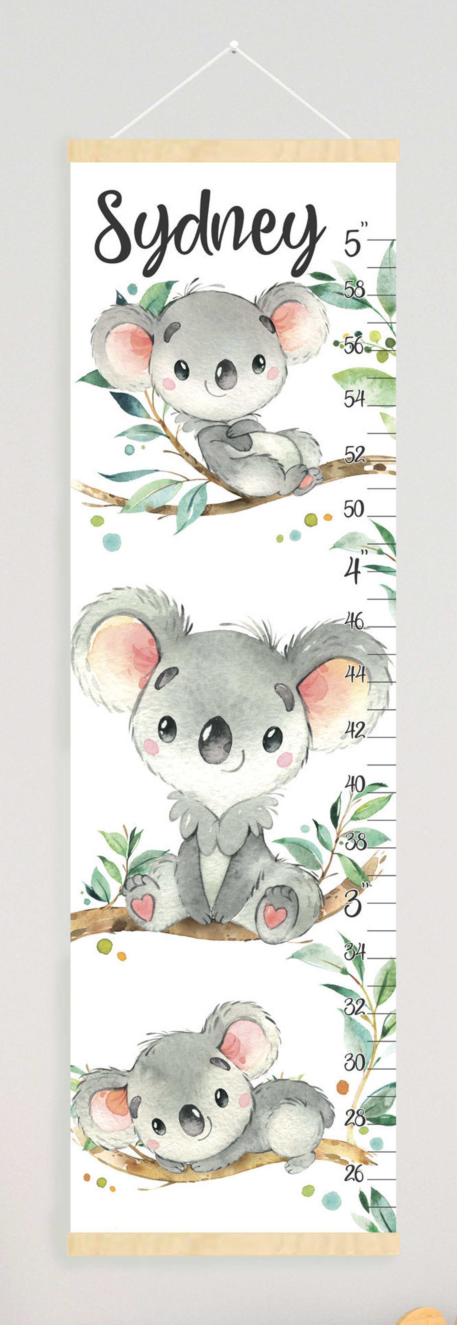 Cute Koala Growth Chart Nursery Art Canvas Personalized Growth - Etsy ...