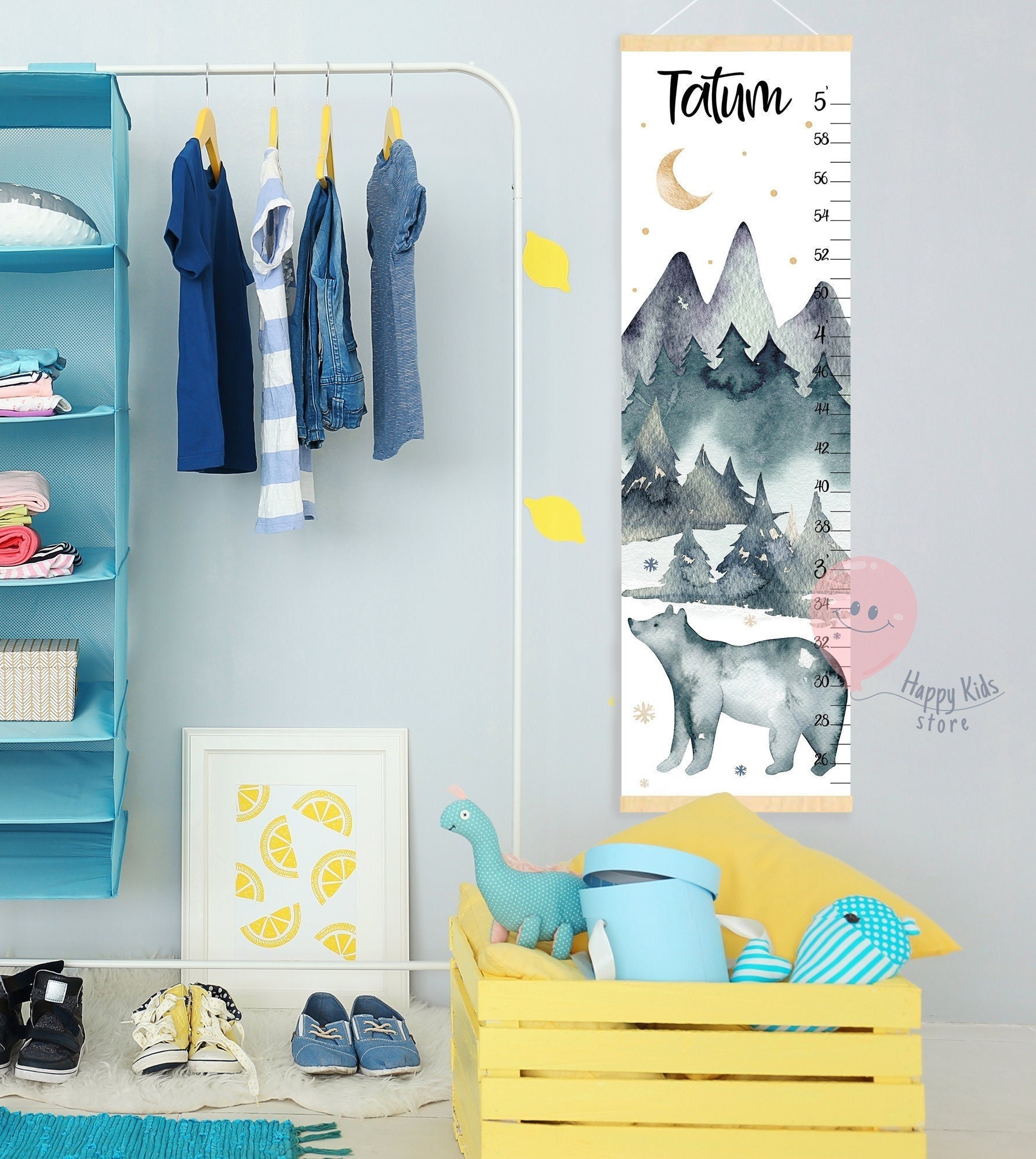 Bear Height Chart Personalized Growth Chart Mountain and Forest Nursery ...