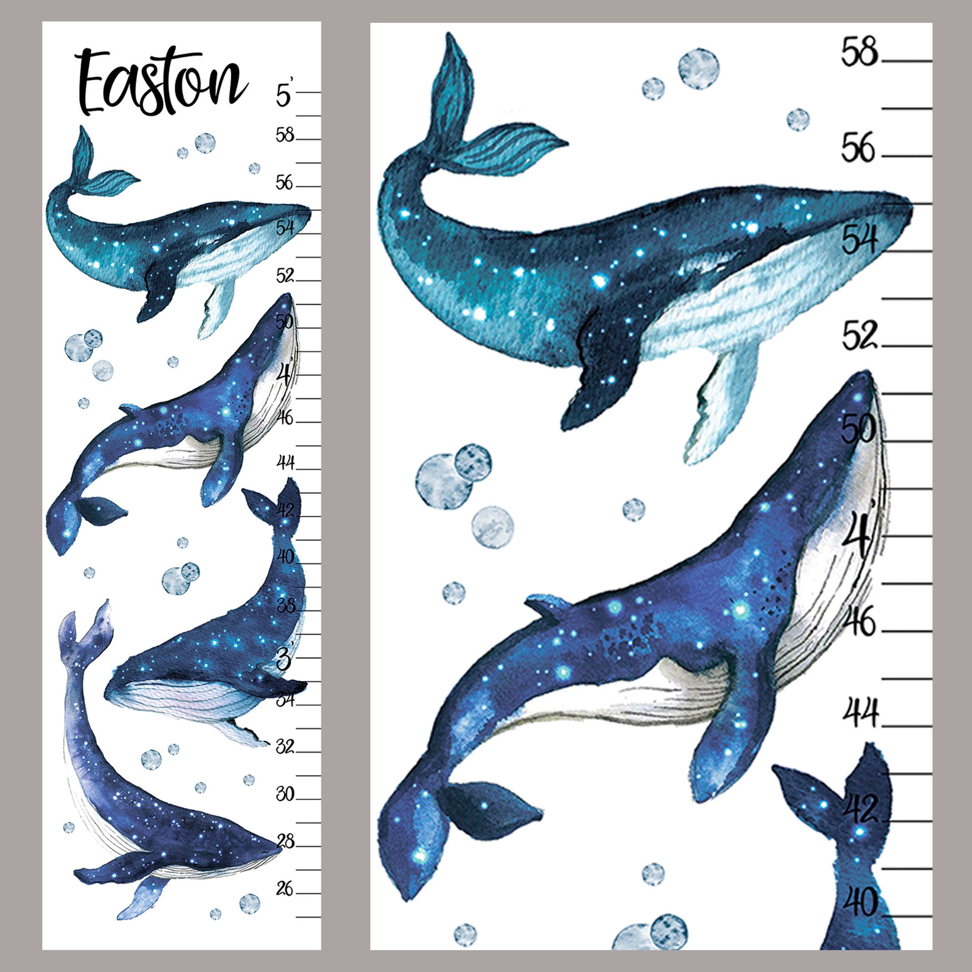 Whales Growth Chart Under the Sea Height Chart Ocean Nursery Gift for ...