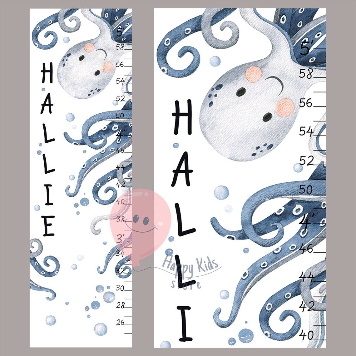 Octopus growth chart Under the sea height chart Nautical sea | Etsy