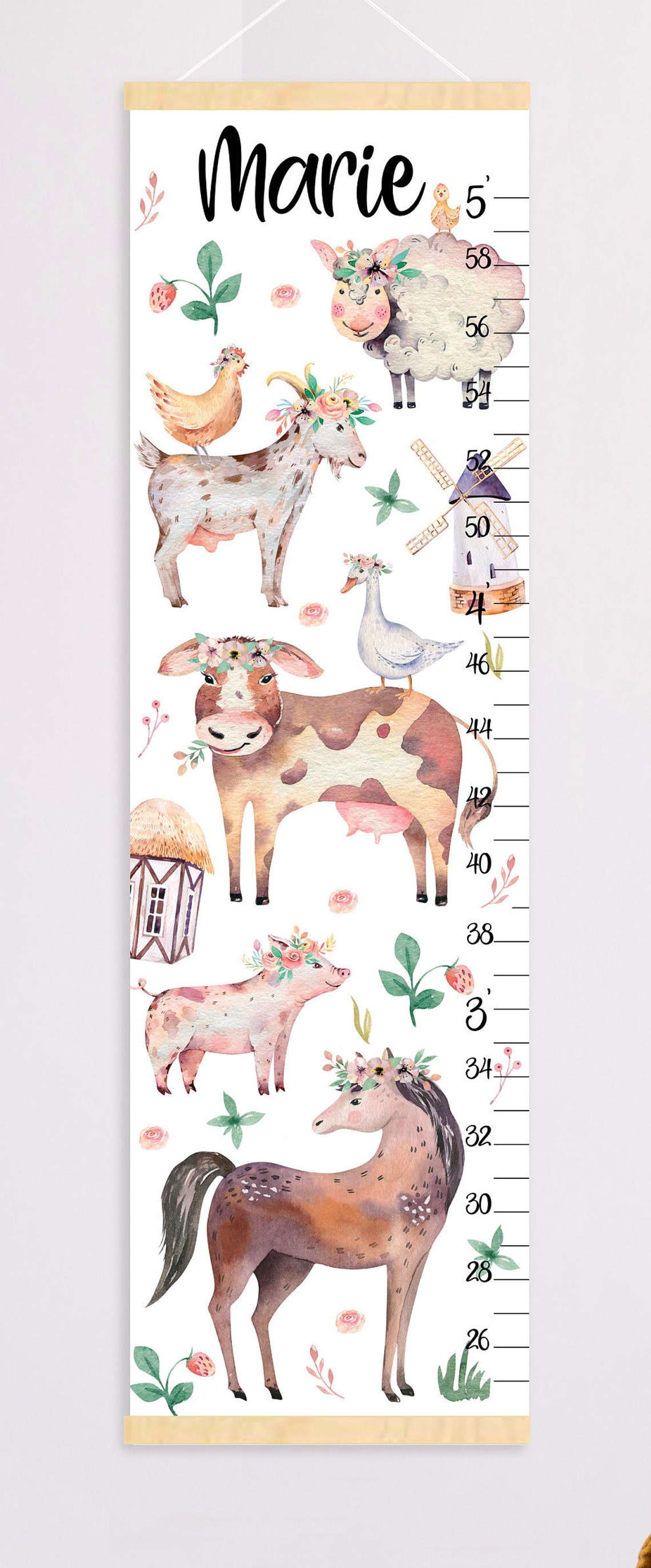 Farm Animals Growth Chart Canvas Personalized Height Chart - Etsy