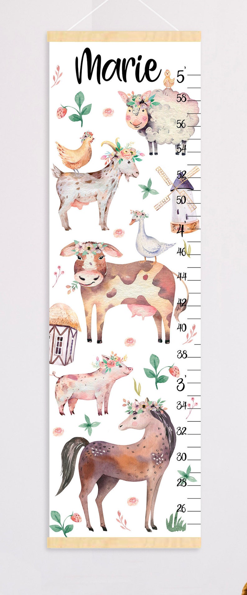 Farm Animals Growth Chart Canvas Personalized Height Chart - Etsy