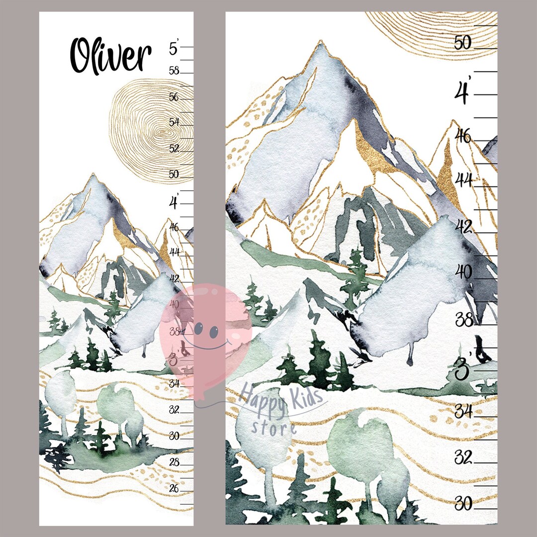 Mountains Growth Chart – Golden Elements Adventure Nursery Wall Height ...