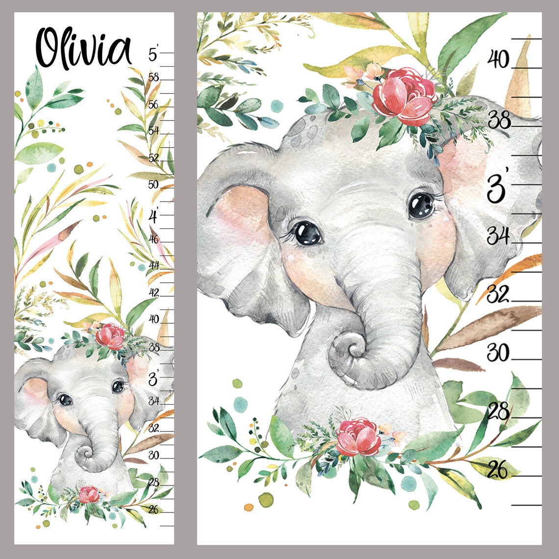 Elephant Growth Chart Baby Girl Elephant Height Chart Cute - Etsy