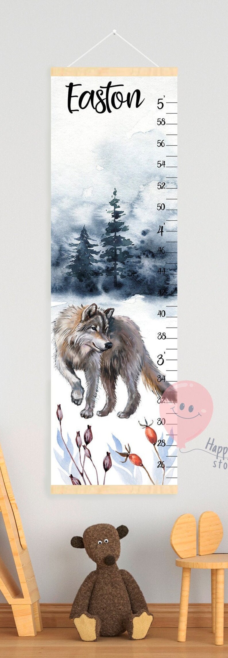 Height Chart Wolf Forest Growth Chart Wolf Nursery Decor | Etsy