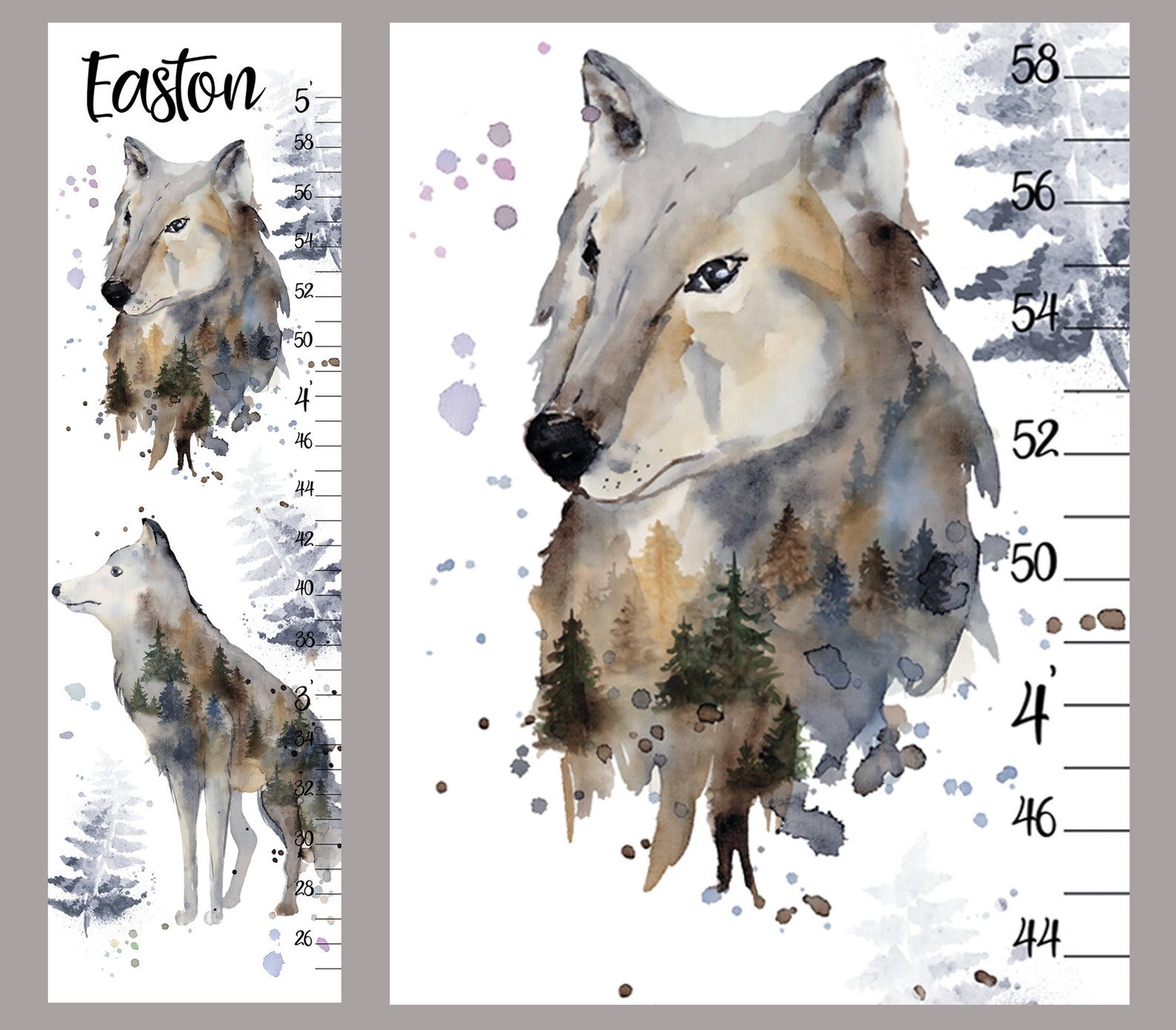 Wolf Growth Chart Forest Animals Nursery Decor Woodland Shower - Etsy