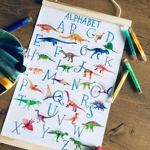 Dinosaurs Alphabet Poster Watercolor Dino Nursery Wall Decor A-Z Kid ...