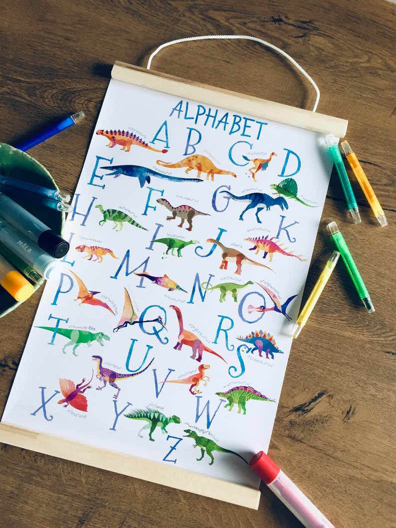 Dinosaurs Alphabet Poster Watercolor Dino Nursery Wall Decor A-Z Kid ...