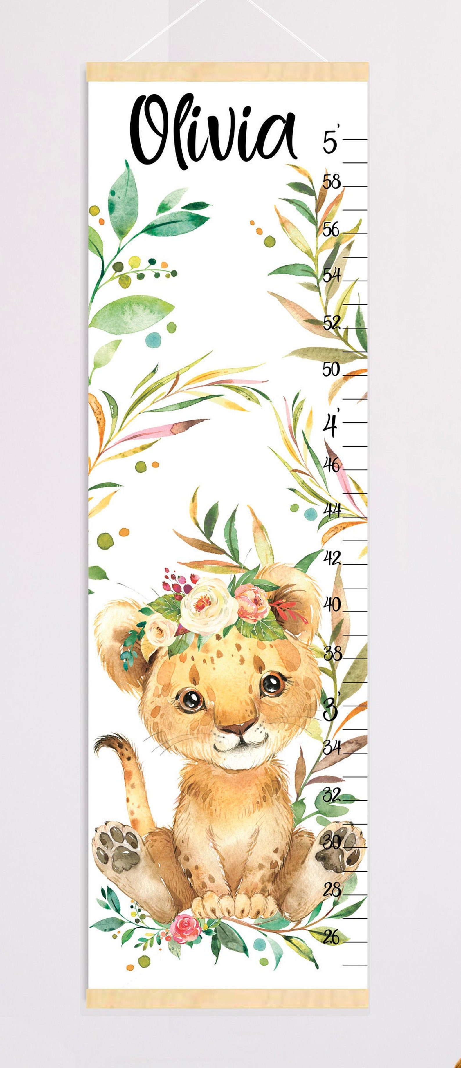 Lion growth chart Canvas personalized height chart Safari | Etsy