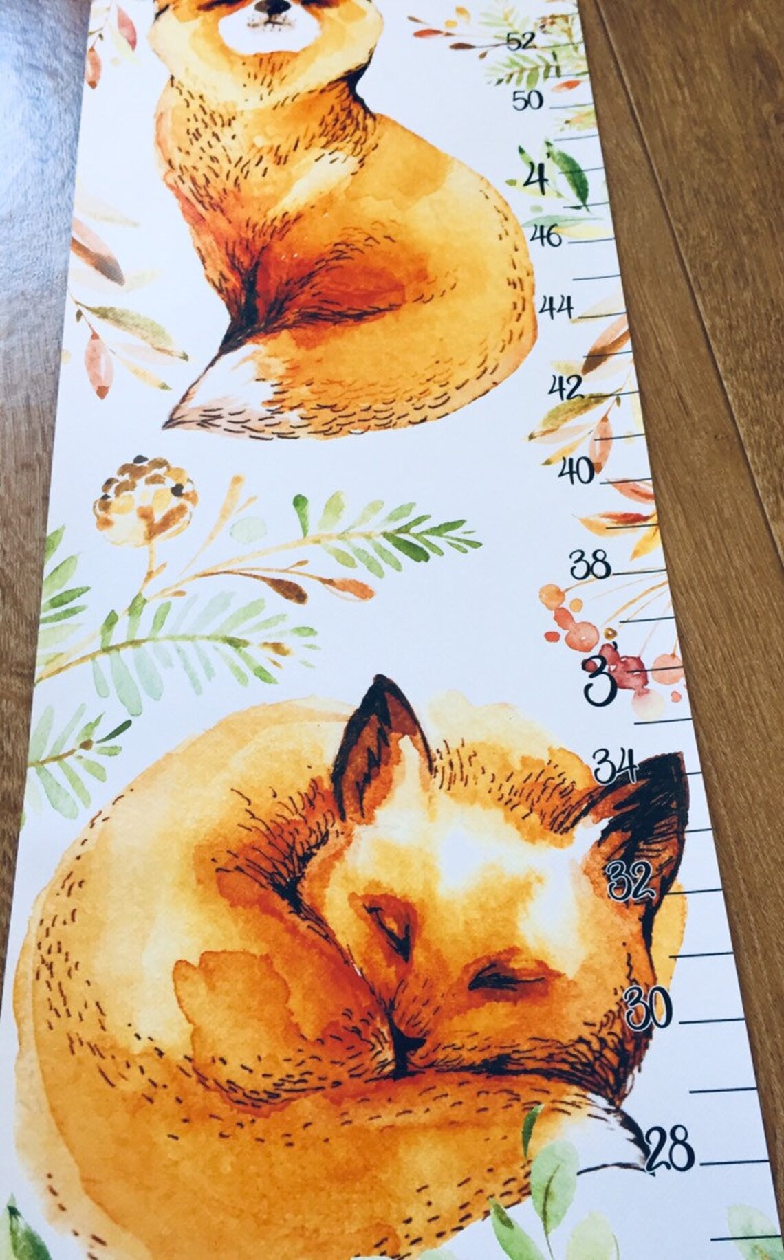 Foxes growth chart Animals nursery wall hanging Canvas | Etsy
