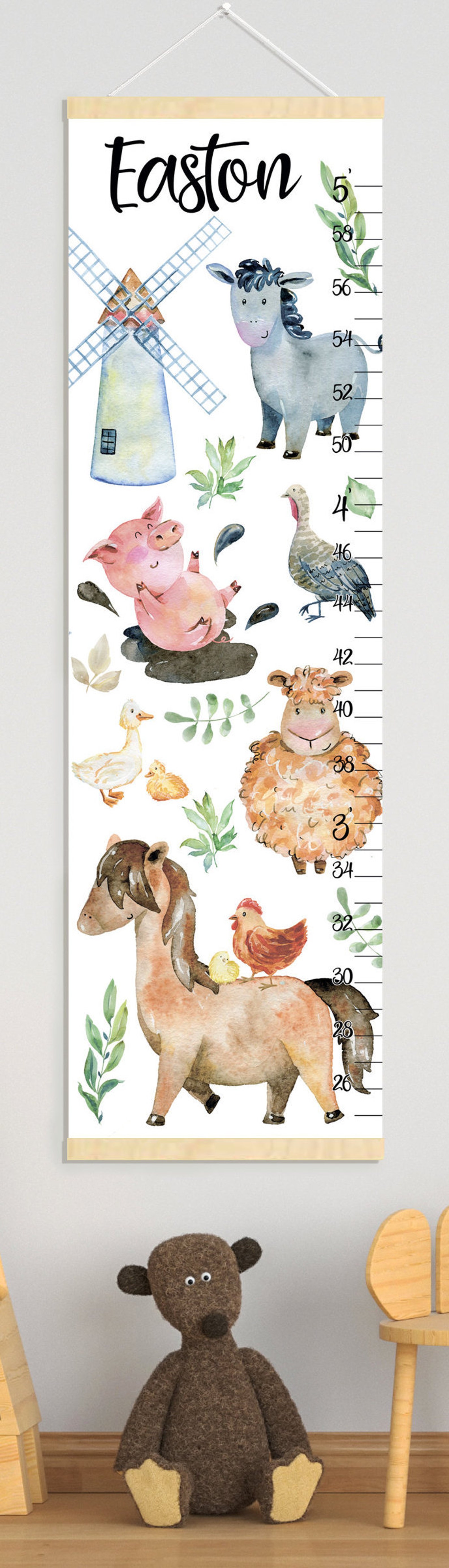 Growth chart Farm animals Canvas personalized height chart | Etsy