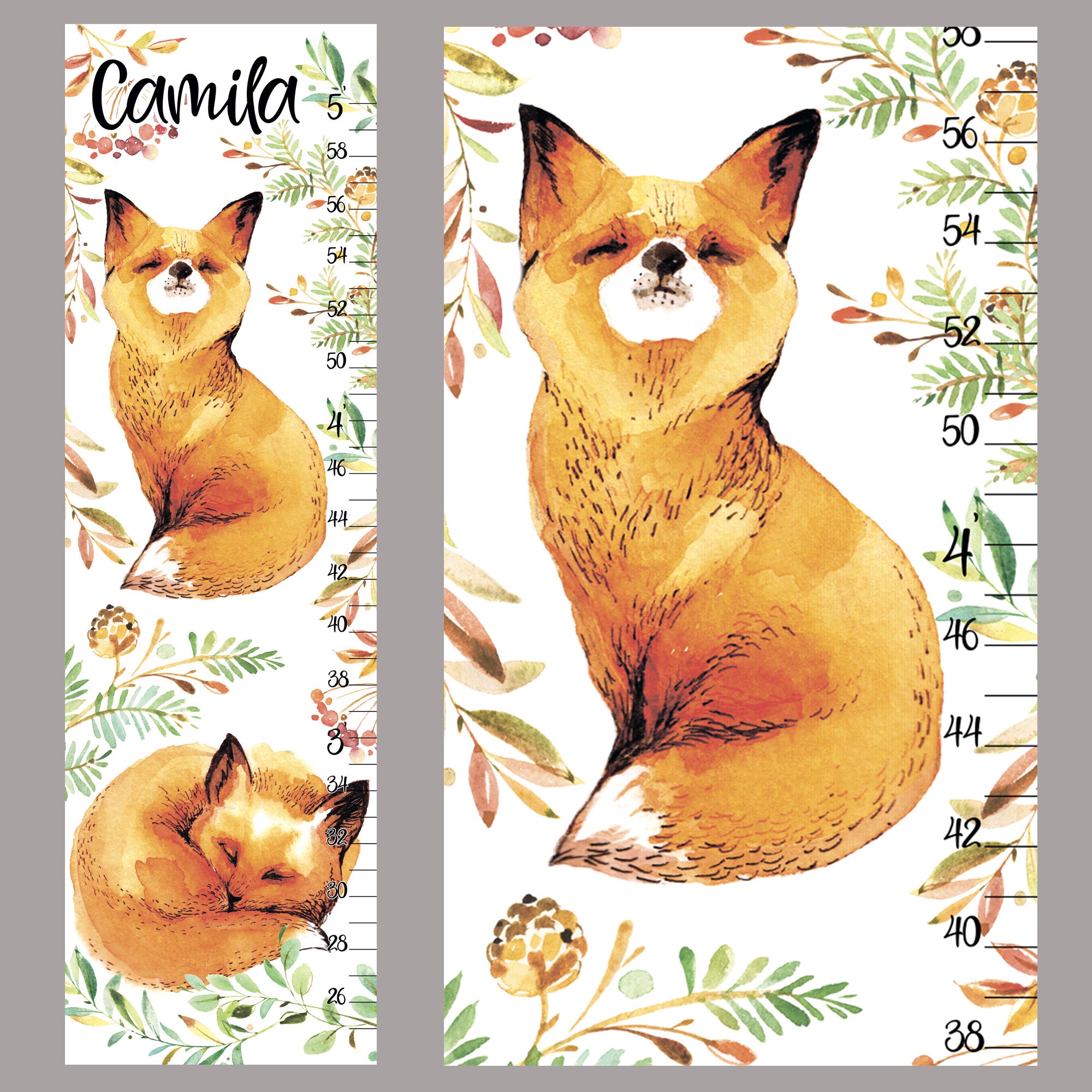 Foxes Growth Chart Animals Nursery Wall Hanging Canvas - Etsy Australia