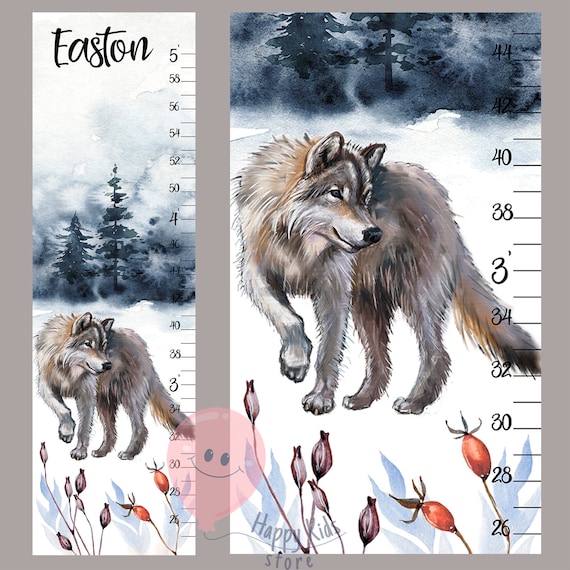 Height Chart Wolf Forest Growth Chart Wolf Nursery Decor | Etsy