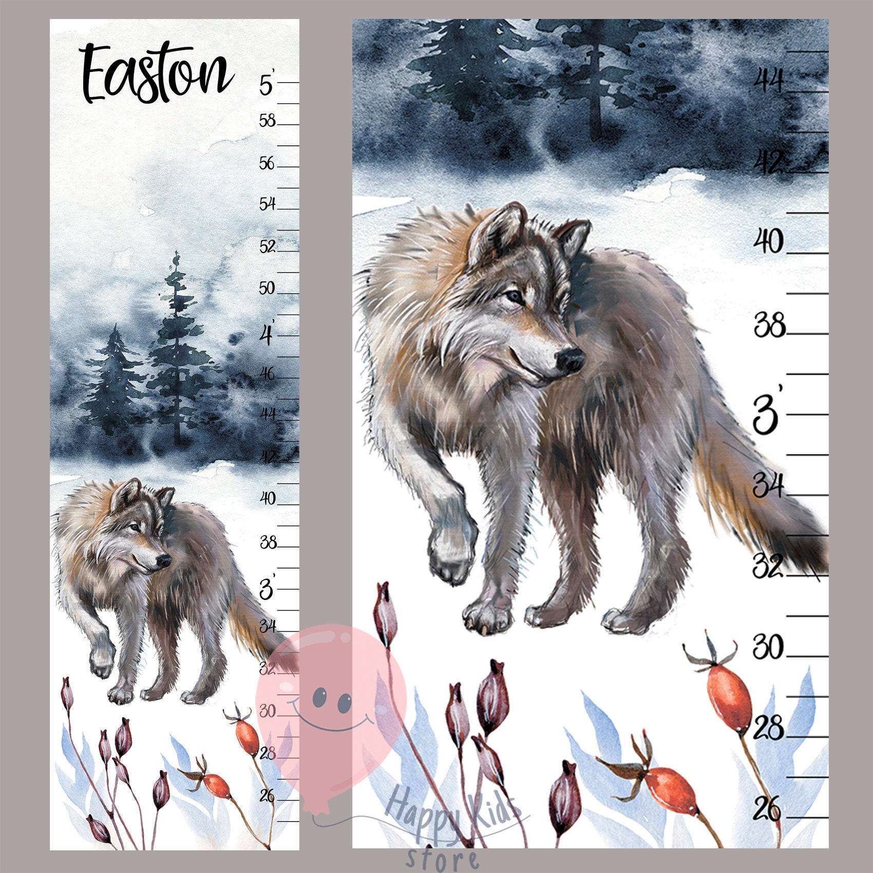 Height chart wolf Forest growth chart Wolf nursery decor | Etsy