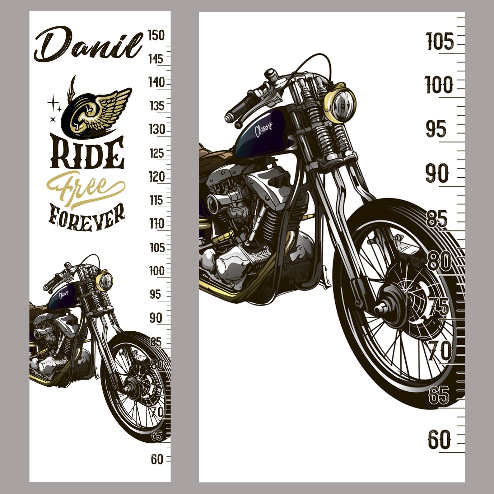 Growth Chart Motorcycle Canvas Personalized Height Chart Boy | Etsy
