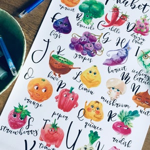 Alphabet Vegetable Poster Fruit Nursery Wall Decor ABC Kid Room Decor ...