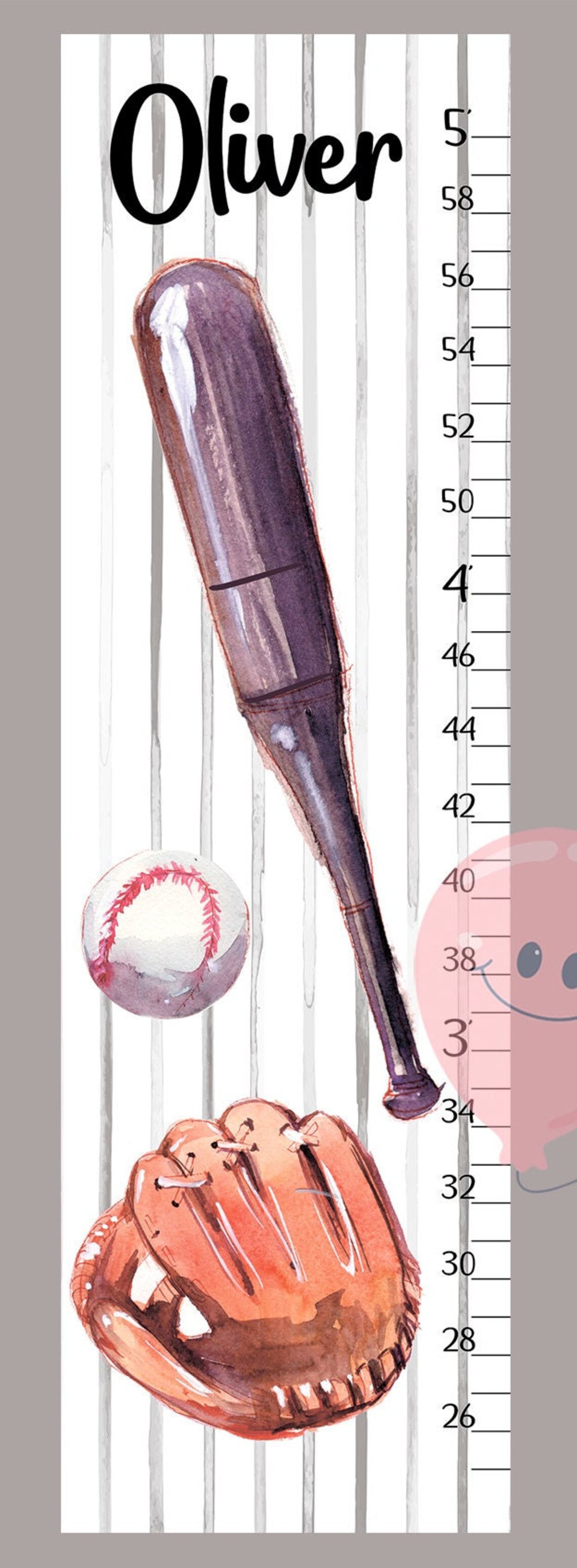 Baseball Height Chart Sports Baby Decor Boy Growth Chart Shower or ...